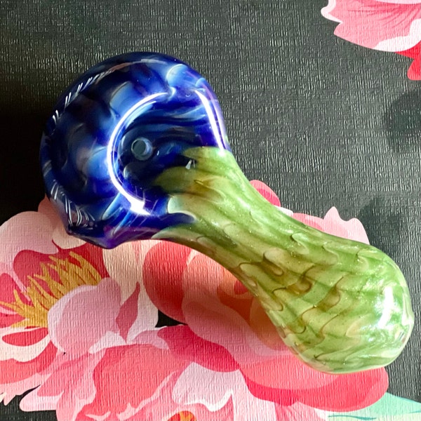 Glass Sherlock Pipe Iridescent Sparkle Green Red Chunky Colorful ...