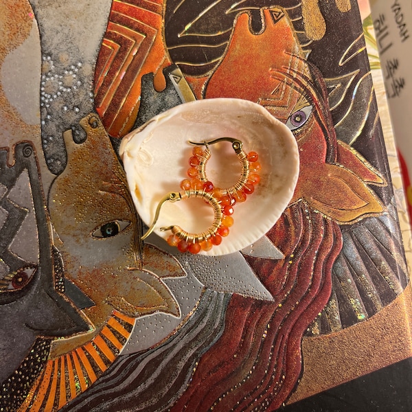 Amber Crystal Hoops , Small Orange Stone Hoops , Gemstone Hoops , Small ...