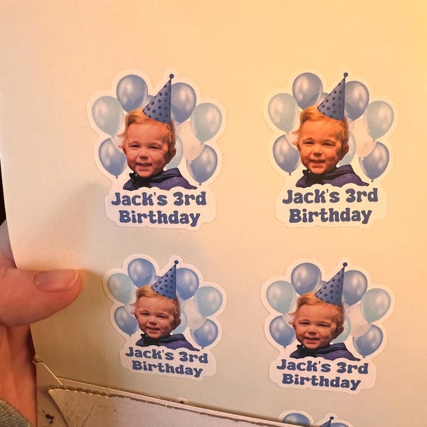 Custom Birthday Face Stickers, Kids Birthday Favor Labels, Party Favors ...