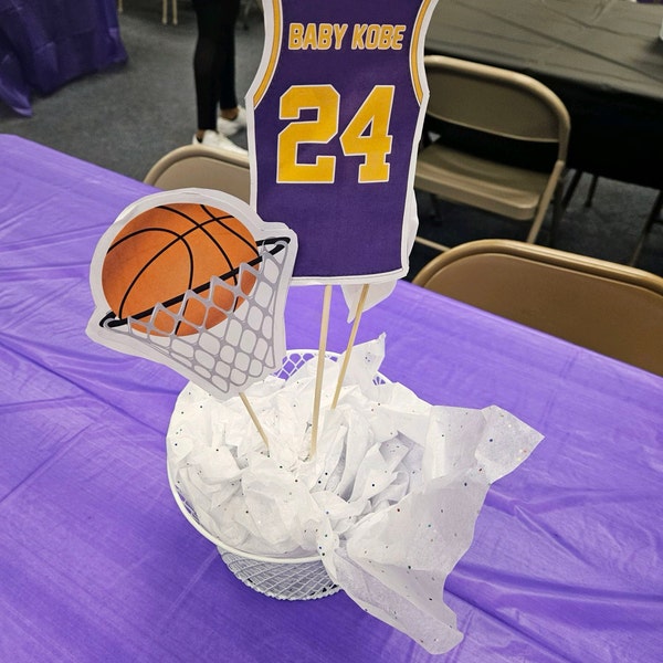 Basketball Centerpieces in Gold Purple - Printable Basketball Birthday ...
