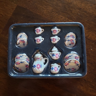 Miniature Ceramics Tea Cup Set Miniatures Cups Teapot Dollhouse ...