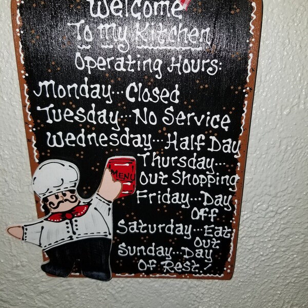 FAT CHEF OVERLAY Kitchen Hours Sign Plaque Country Wood Wall Bistro ...