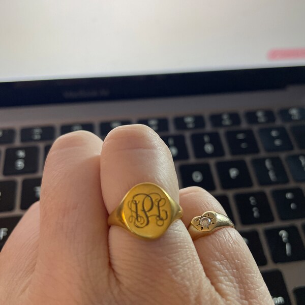 14k Gold Initial Signet Ring,personalized Monogram Ring,engraved Signet Ring,custom Initial Ring ...