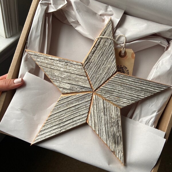 White Wood Star Christmas Tree Topper Decoration 12” Star Tree Topper ...