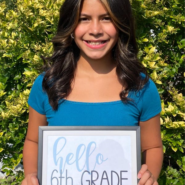 First Day of 6th GRADE Sign, Hello 6th Grade Printable Sign Blue 2025 ...