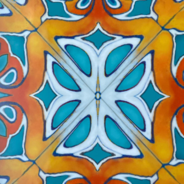 Colourful Moroccan Tiles, Handprinted Blue Orange Ceramic Tiles, Rustic ...