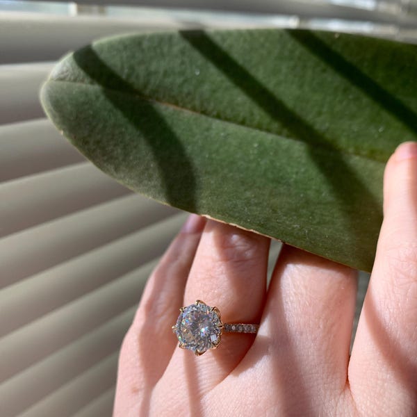 Vintage Three Stone Diamond Ring Portuguese Cut Moissanite Engagement ...