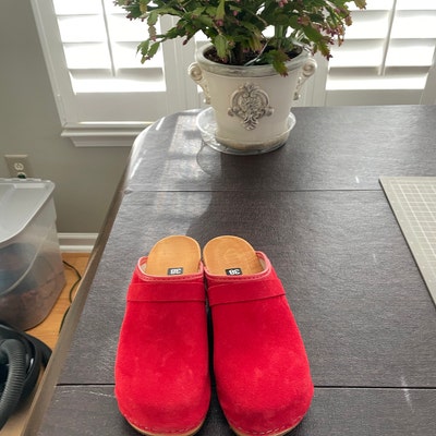 Suede Leather Clogs Red - Etsy