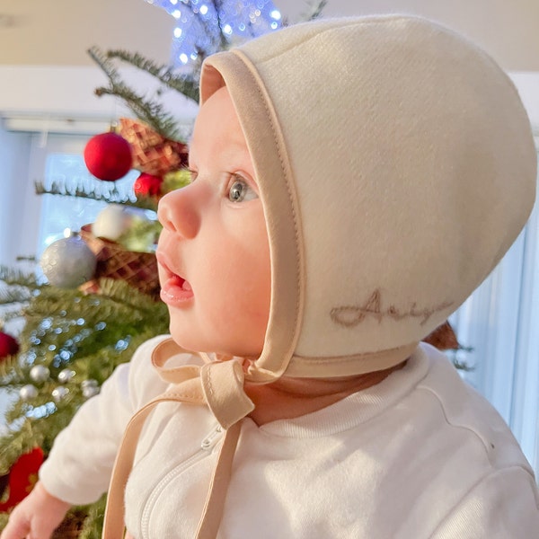 Fall Baby Bonnet, Handmade Cotton Hat, Corduroy Bonnet With Pom Pom ...