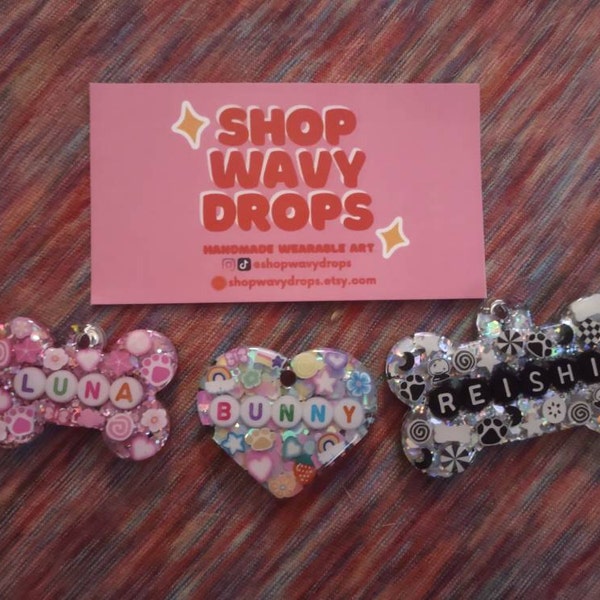 Personalized Resin Dog, Cat, Pet ID Tags With Letter Beads, Custom Key ...