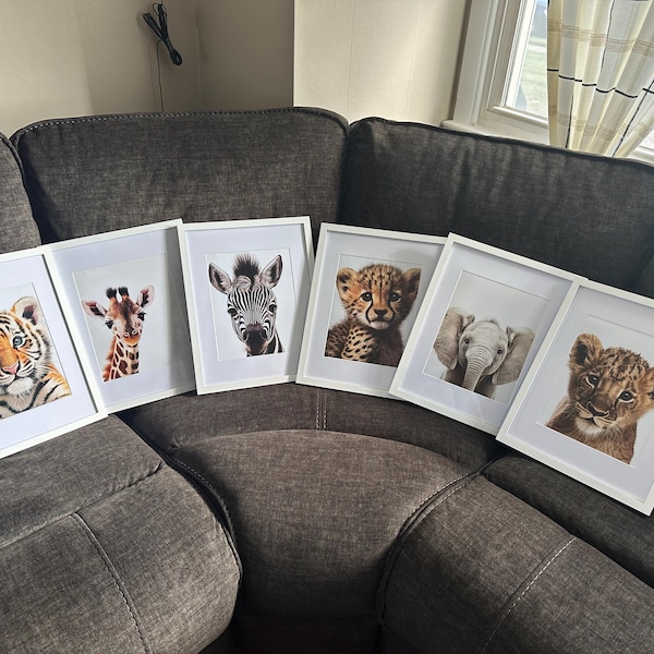 Nursery Safari Animals Black and White Watercolor, Set of 6, Printable ...