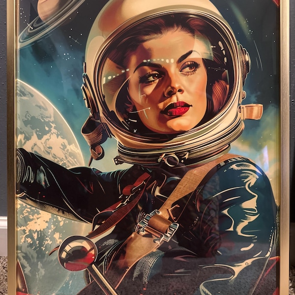 Retro Space Astronaut Poster 50s 'space Gal' Vintage Scifi Collage Art ...