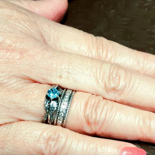 Braided Branch and Oak Leaves Topaz Engagement Ring, Silver Tree Bark ...