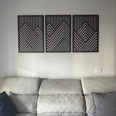 Geometric Mountains Wood Wall Art Panels, Abstract Wooden Mountain ...