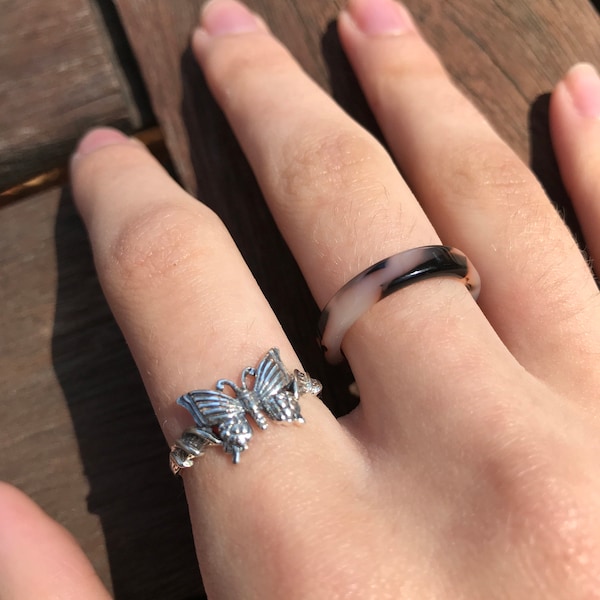 Butterfly Band Ring Solid 925 Sterling Silver Butterfly Ring Statement ...