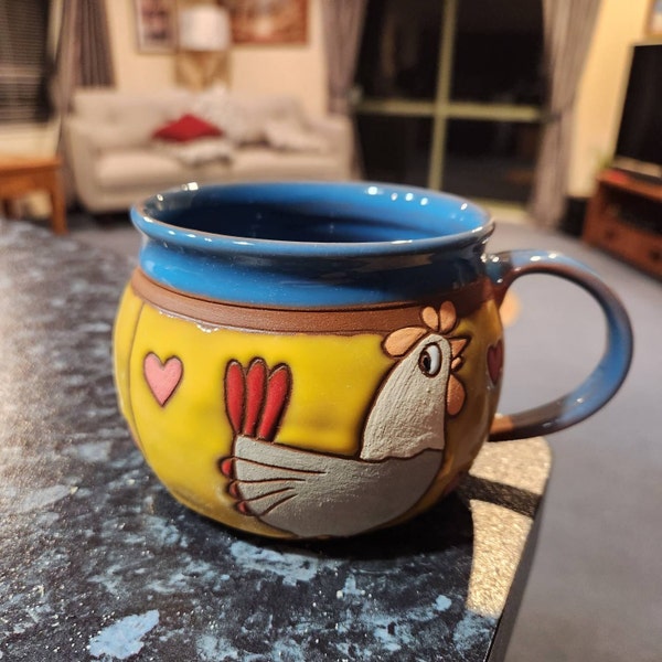 Ceramic Mug, Chicken Mug, Pottery Handmade Mug, Pottery Mug, Chicken ...