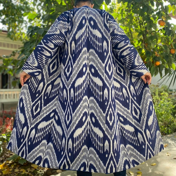Uzbek Ikat Coat, Cotton Ikat Costume With Trousers, Free Style Gown ...