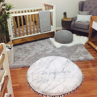 Baby Play Mat WHITE Round Luxury Quilted Activity Mat Picnic Rug ...