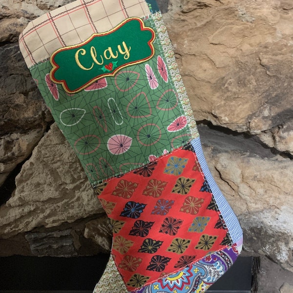 Christmas Stocking NAME PATCH - 5" X 2" Custom Personalized Iron on or ...