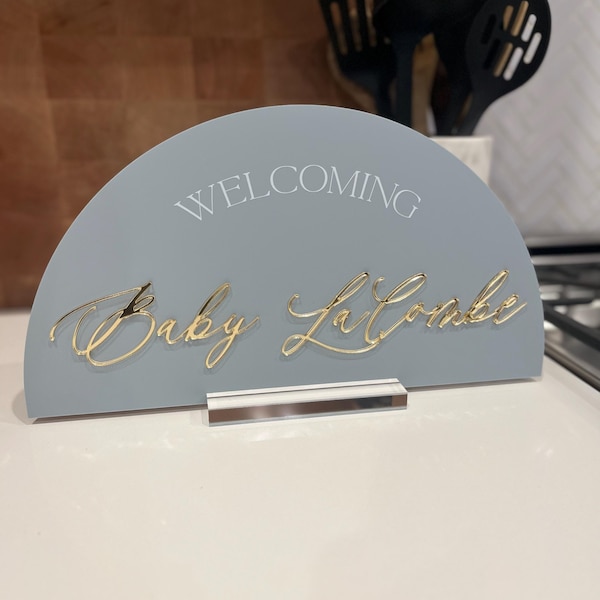 3D Mirrored Acrylic Arch Baby Shower Welcoming Baby Sign, Laser Cut ...
