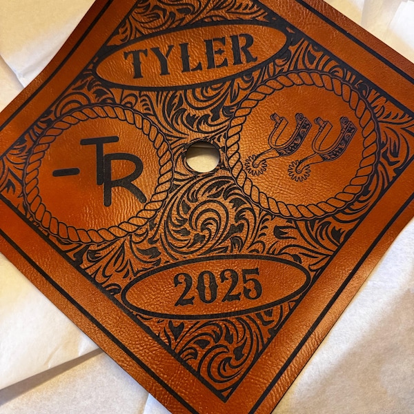 Custom Engraved Grad Cap Topper, Laser Cut Raw Vegan Leather ...