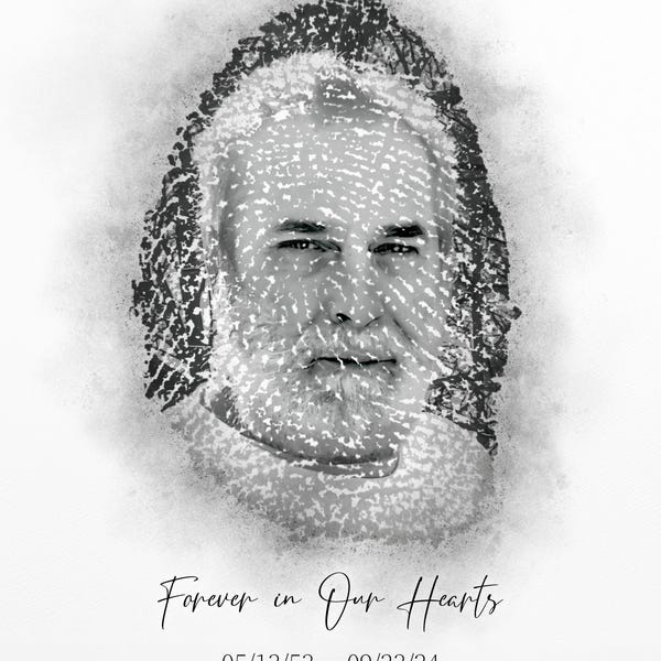 Custom Sketch Photo Fingerprint Portrait, Memorial Gift Picture, Loved ...