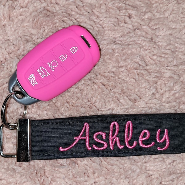 Monogrammed Key Fob / Personalized Key Chain / Wristlet Fabric Keychain ...