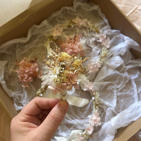 Wildflower Dried Flower Arrangement, Mauve Pink Tea Tree Whimsical ...