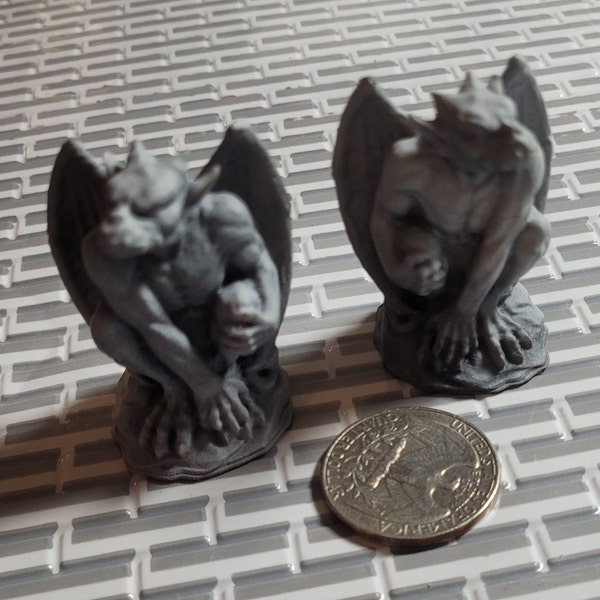 NEW! Miniature Set of 2 Gothic Gargoyle Statues - Dollhouse / Mythical ...