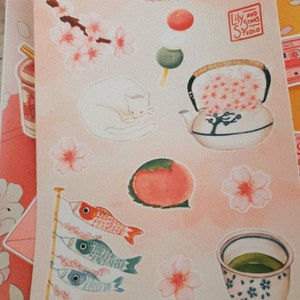 Japan in Spring Small Sticker Sheet Hanami Aesthetic | Etsy