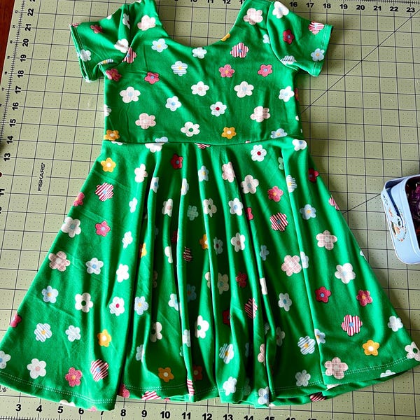 Girls T-shirt Dress Sewing Pattern, Short Sleeve Gathered Waist Knee ...