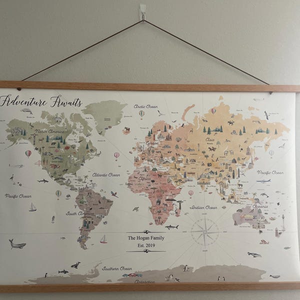 MAGNETIC Childs Travel Map World | Personalized & Framed | Magnetic ...