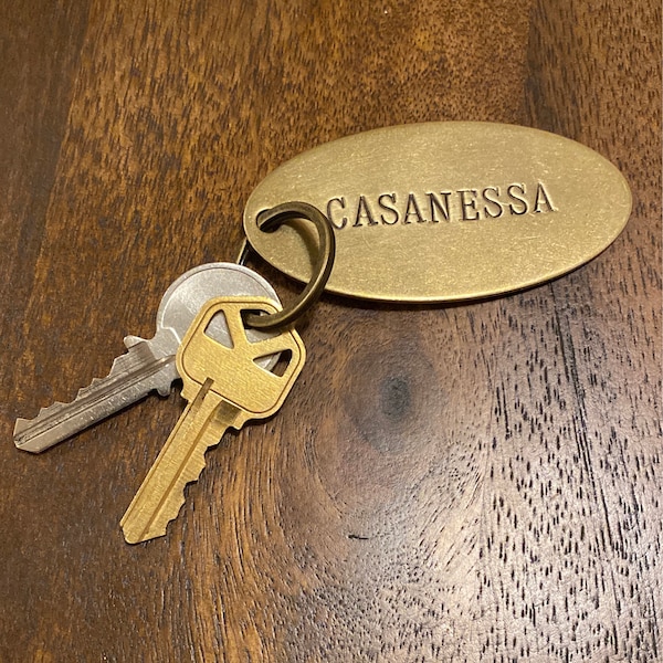 Custom Hand Stamped Hotel Room Key Tags - Brass Key Chain Fob - Brass ...