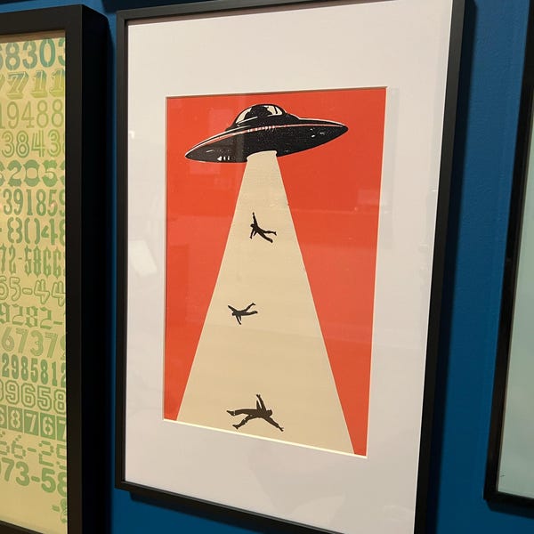 Alien Abduction Poster, UFO Poster, Retro Futurism, Whimsical Artful ...