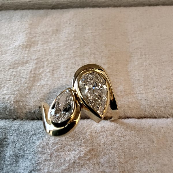 2.10ct Emerald Cut Lab Diamond Ring | Half Bezel Setting | Pear Side ...