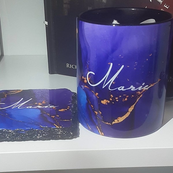 Purple Marble Mug, Personalised Mug, Custom Name Cup, Coffee Tea Cup ...