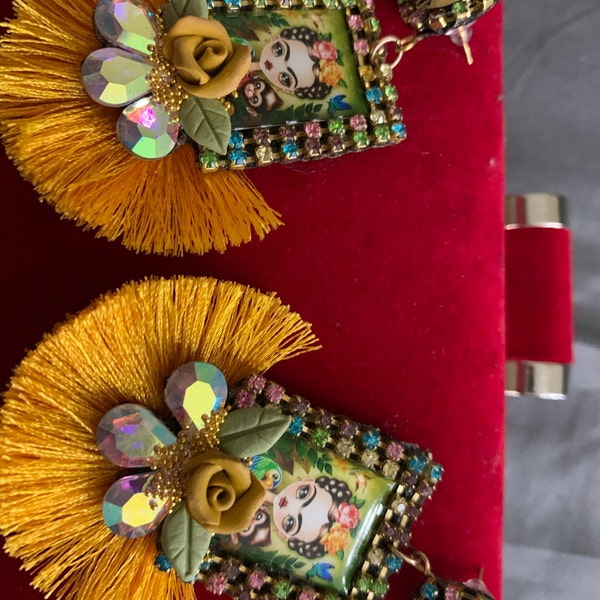 Aretes Mexicanos Frida Kahlo. Joyeria Artesanal Hecha a Mano . Joyería ...