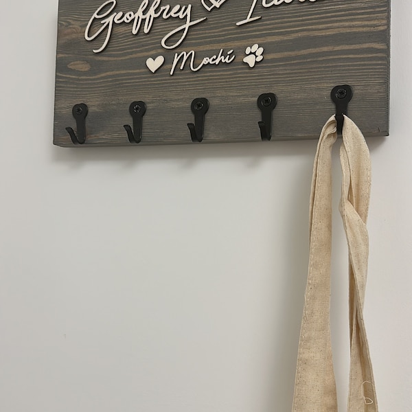 Personalised Wooden Key Holder With Hooks – Family Name, His & Hers or ...