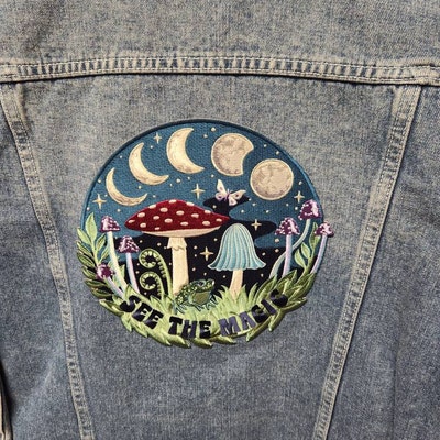 See the Magic Nature XL Back Patch Frog, Mushroom, Moon Phases & Plants ...