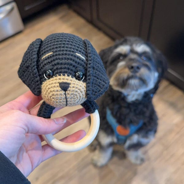 Dog Crochet Baby Rattle | Dog | Puppy | Baby Shower Gift | Wood Rattle ...