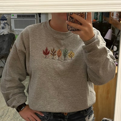 Fall Leaf Embroidered Crewneck - Etsy
