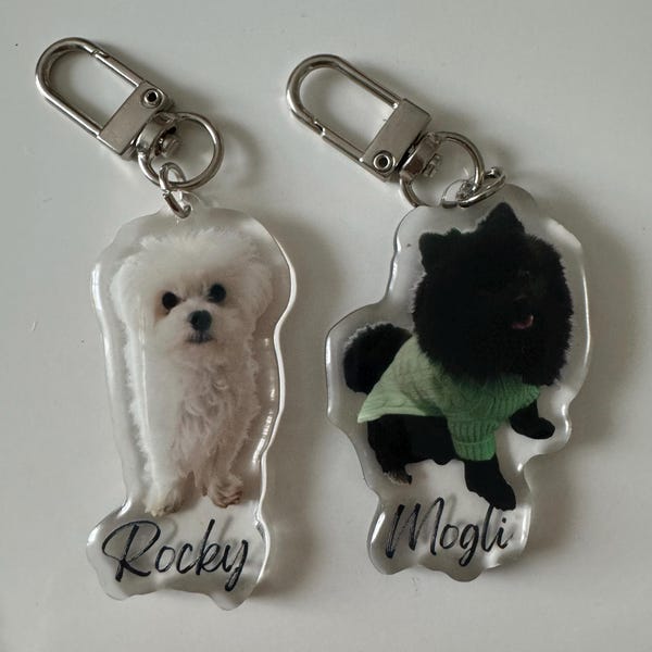 Custom Pet Photo Keychain, Acrylic Keychian, Dog Portrait Keychain ...