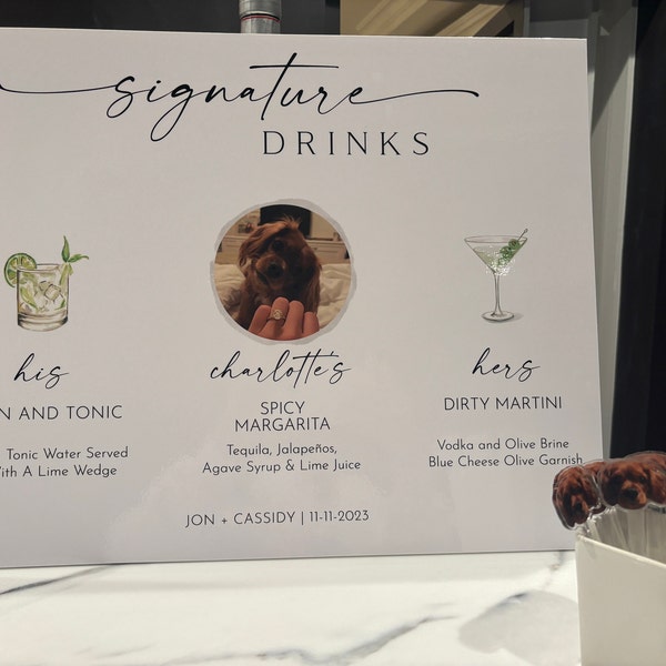 Dog Signature Drink Sign, Pet Signature Cocktail Sign, Minimalist ...
