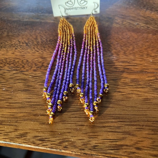 Mountain Landscape Beaded Earrings Fireweed Flowers Beadwork Earrings ...