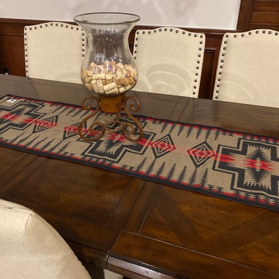 Table Runner in Oregon Wool-harding, Black Tan and Red Tribal Design ...