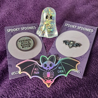 Bat Skeleton Sticker, Holographic Sticker, All Pain No Gain, Spooky ...
