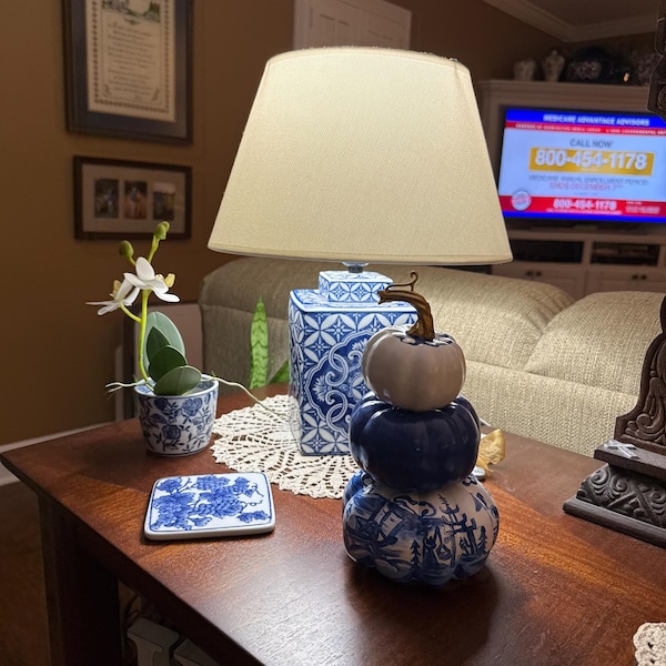 8-inch Blue and White Chinoiserie Stacked Pumpkins - Etsy