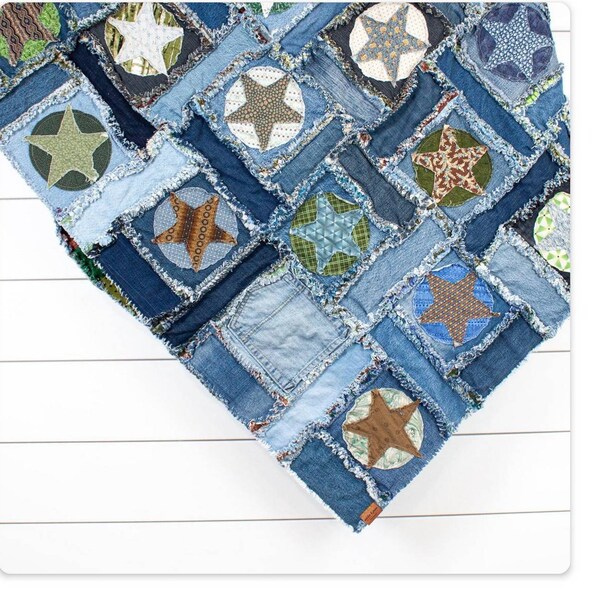 Denim Rag Quilt // Queen Size Bed // Recycled Blue Jeans // 91”x101” - Etsy