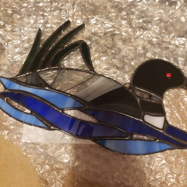 Stained Glass Loon With Reeds Suncatcher - Etsy