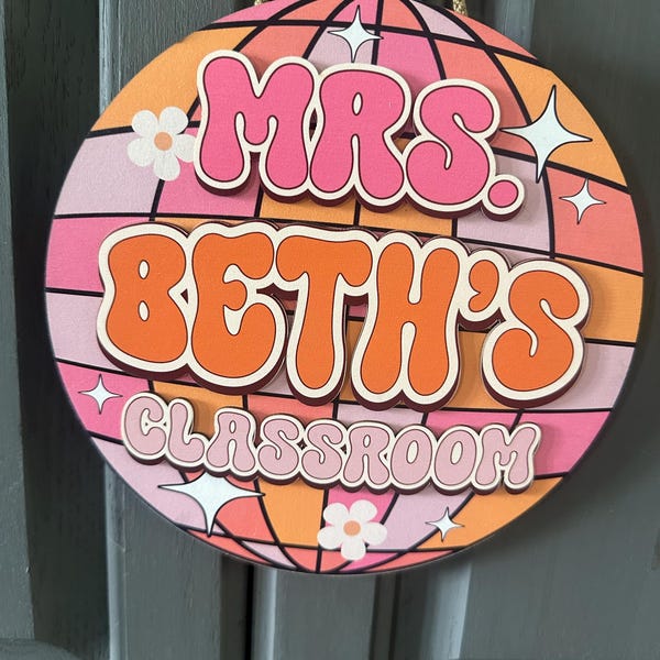 Disco Classroom Door Sign, Groovy Teacher Door Hanger, Back to School ...